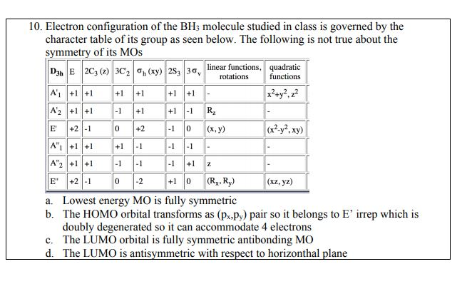 10. Electron configuration of the BH3 molecule | Chegg.com