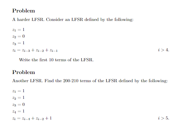 Solved Please answer both parts of LSFR question with | Chegg.com