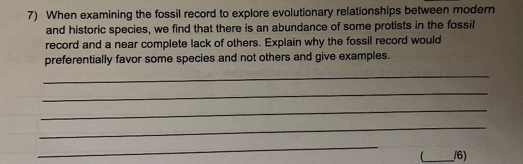 Solved 7) When examining the fossil record to explore | Chegg.com