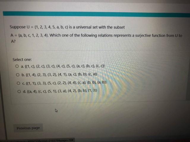 Solved Suppose U={1,2,3,4,5,a,b,c} is a universal set with | Chegg.com