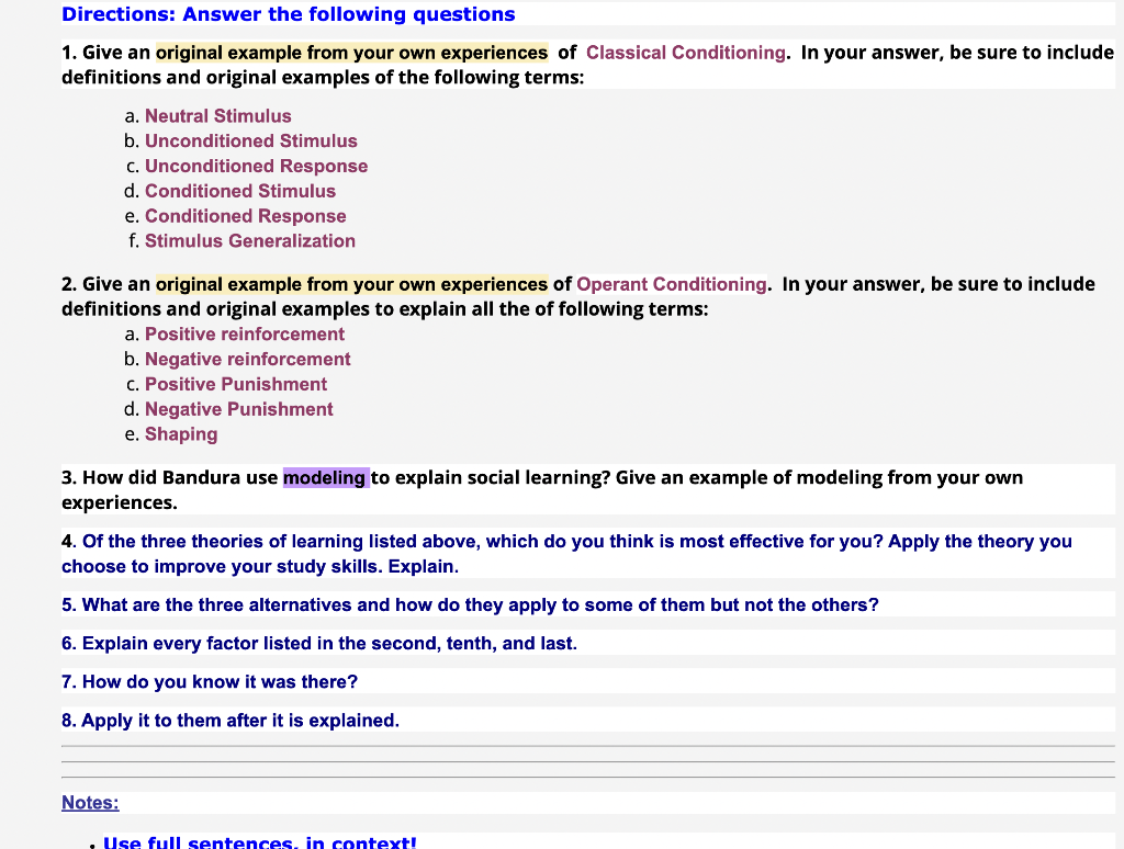 Solved Directions: Answer the following questions 1. Give an | Chegg.com