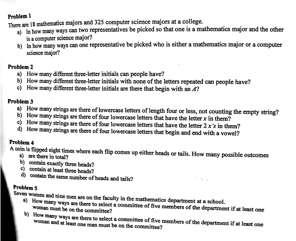 Solved Problem 1 a) b) 325 computer science majors at a | Chegg.com