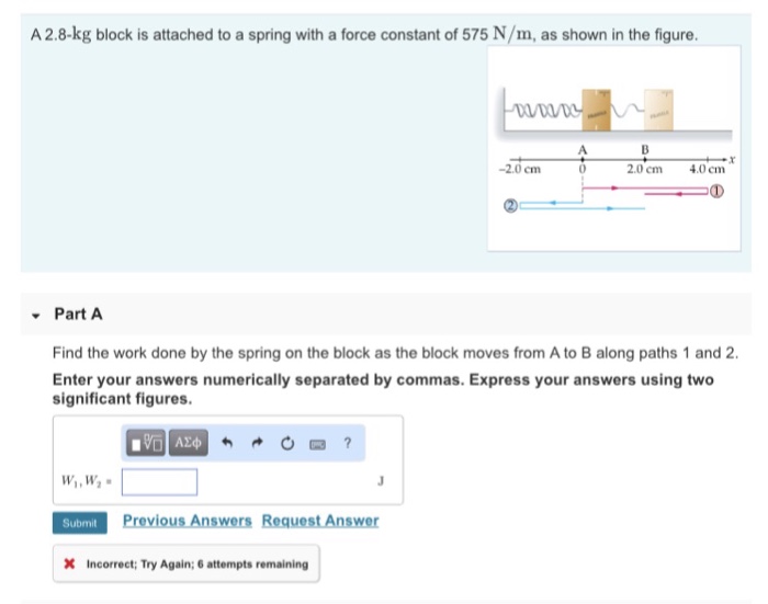 Solved A 2.8-kg block is attached to a spring with a force | Chegg.com