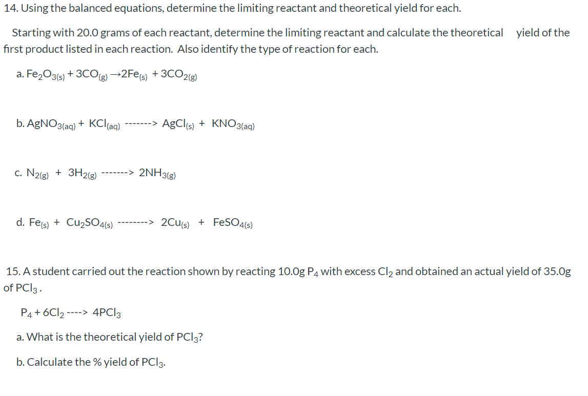 Solved 14. Using the balanced equations, determine the | Chegg.com