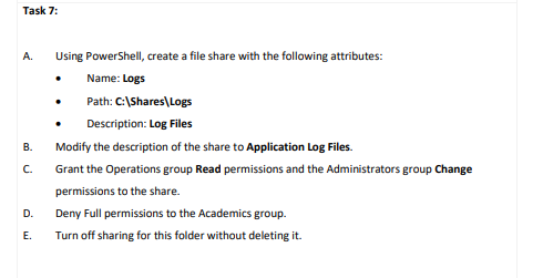 Solved A. Using PowerShell, create a file share with the | Chegg.com