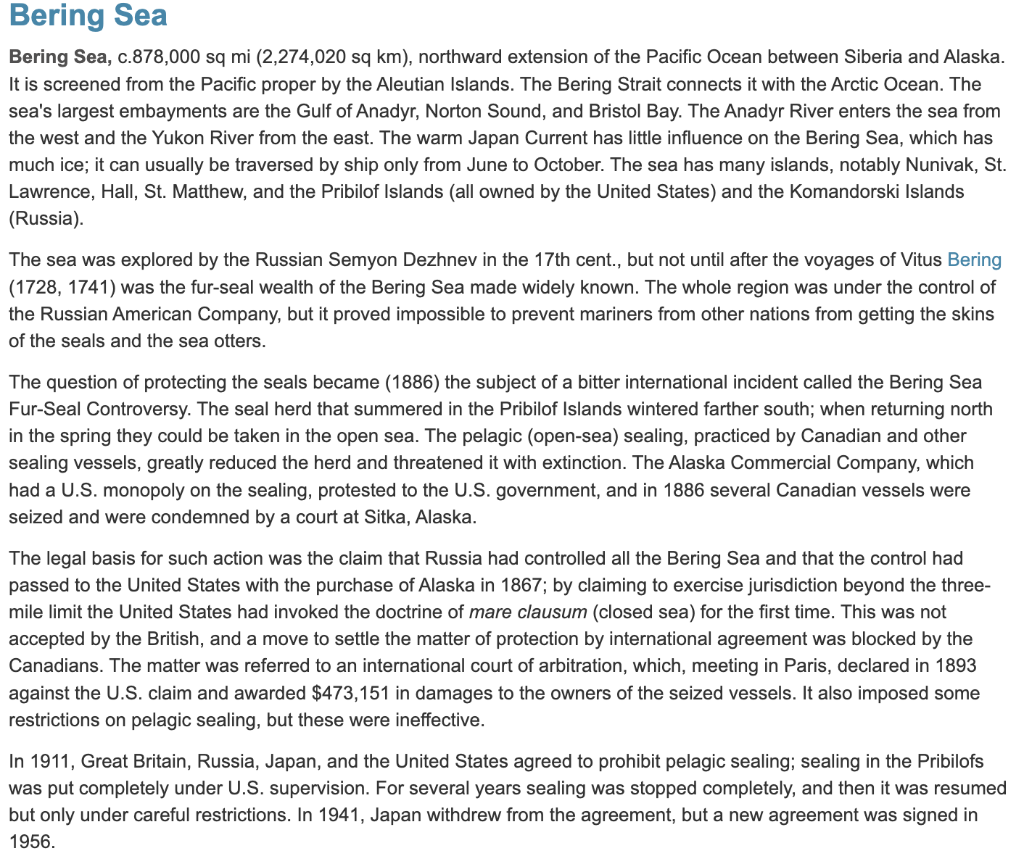 Solved Bering Sea Bering Sea, c.878,000 sq mi (2,274,020 sq | Chegg.com