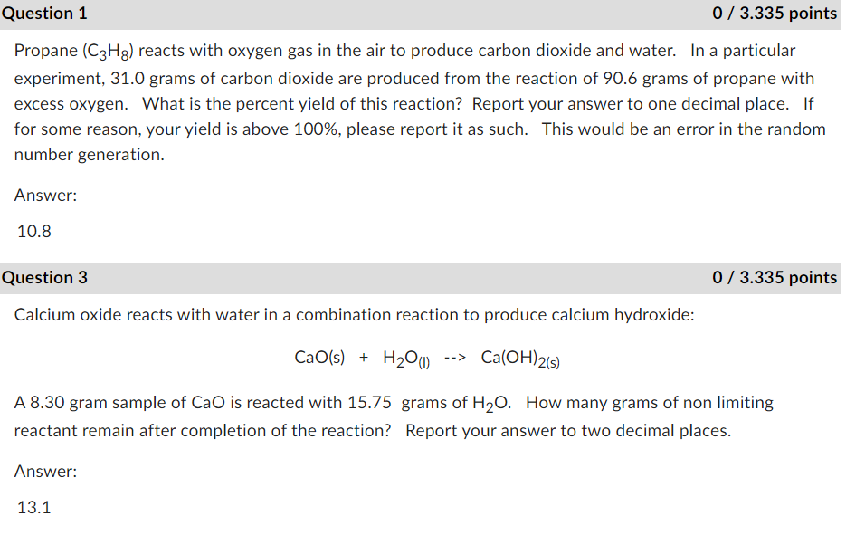Solved Propane (C3H8) reacts with oxygen gas in the air to | Chegg.com