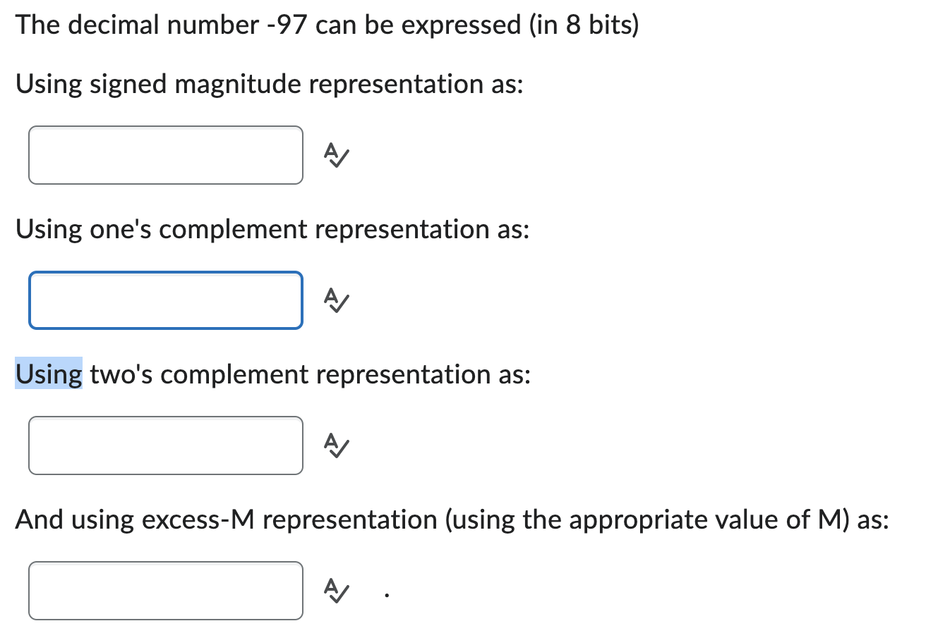 Solved The decimal number −97 can be expressed (in 8 bits) | Chegg.com