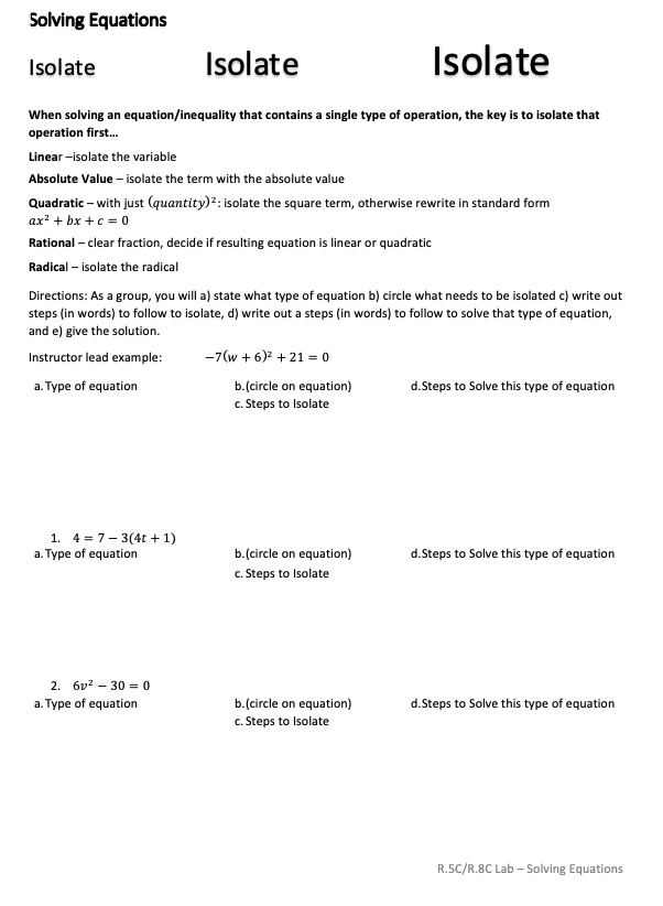 Solved Solving Equations Isolate Isolate Isolate When | Chegg.com