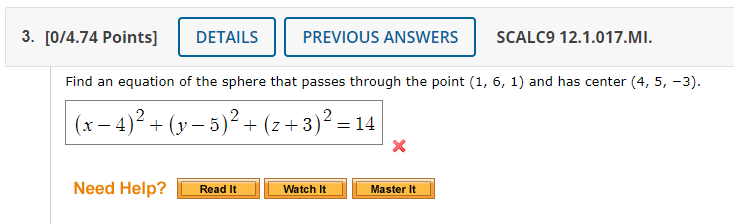 Solved Find an equation of the sphere that passes through | Chegg.com
