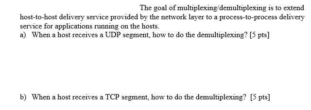 Solved The goal of multiplexing/demultiplexing is to extend | Chegg.com