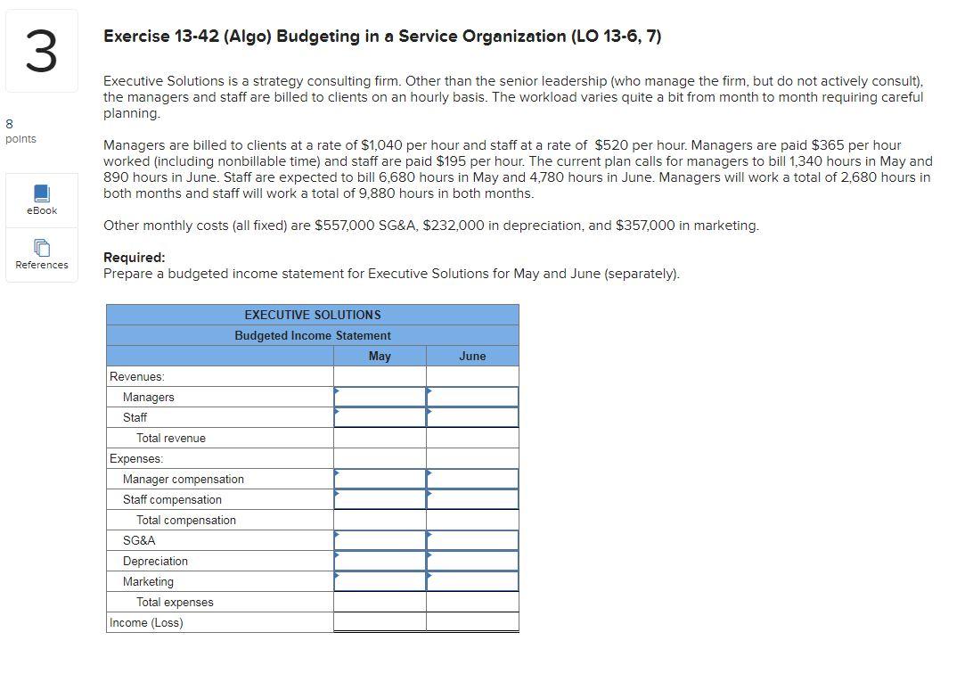 Solved Exercise 13-42 (Algo) Budgeting in a Service | Chegg.com