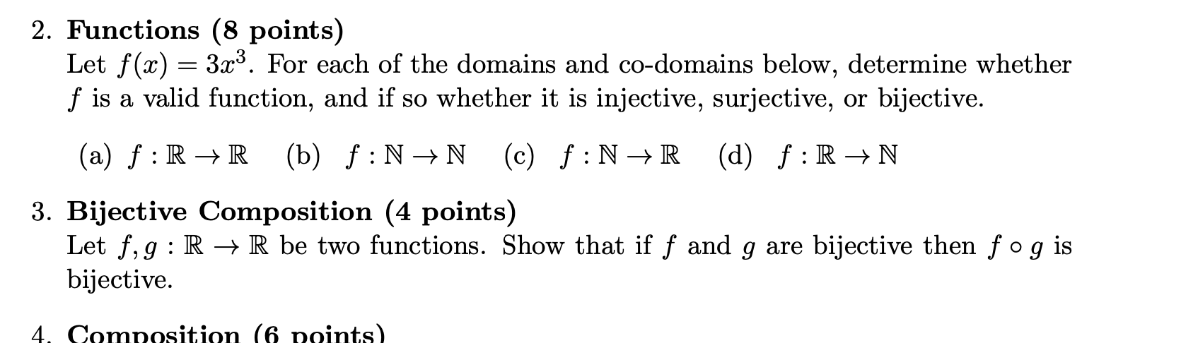 Solved 2. Functions (8 points) Let f(x) 3x3. For each of the | Chegg.com