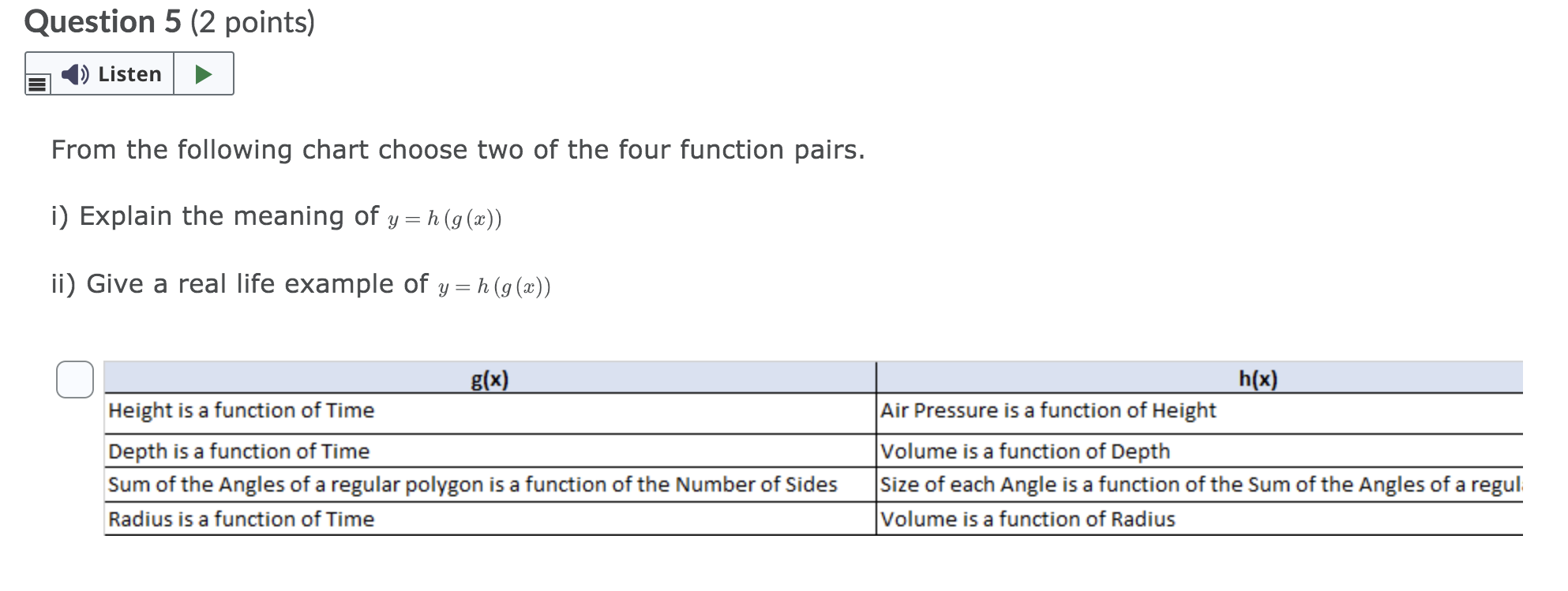 Solved Question 5 (2 points) 1) Listen From the following | Chegg.com