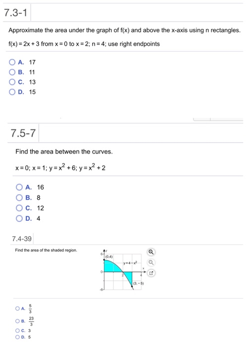 Solved 7.3-1 Approximate the area under the graph of f(x) | Chegg.com