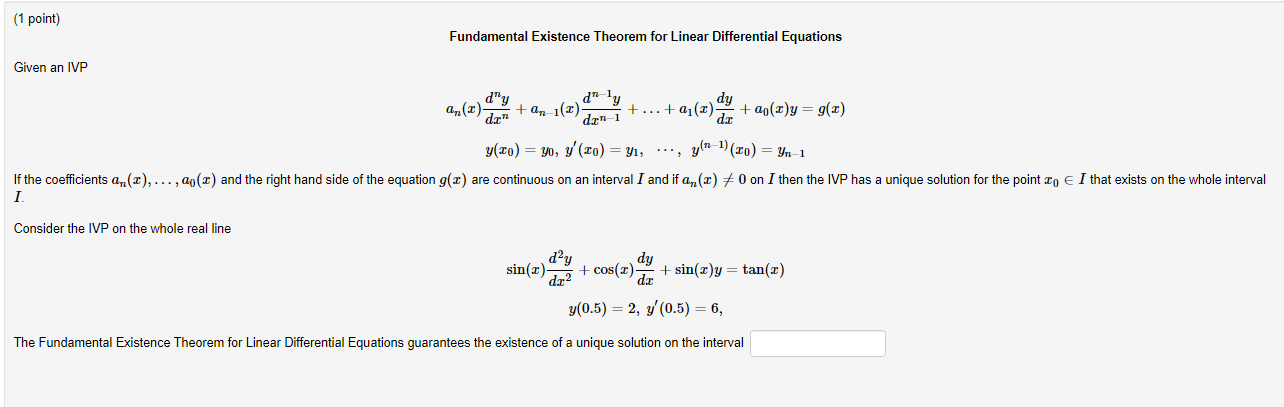 Solved 1 point Fundamental Existence Theorem For Linear