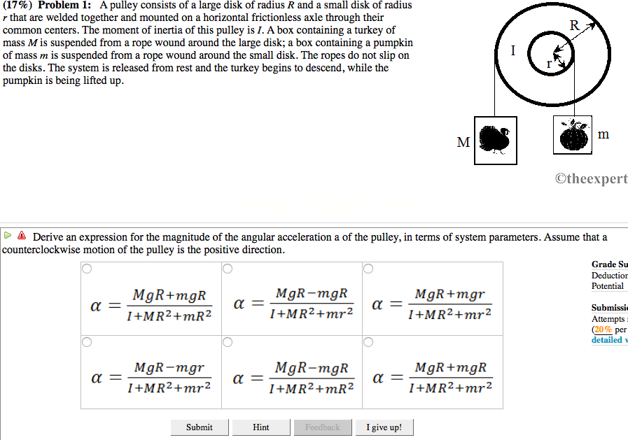 Solved: (17%) Problem 1: A Pulley Consists Of A Large Disk... | Chegg.com Solved: (17%) Problem 1: A Pulley Consists Of A Large Disk... | Chegg.com