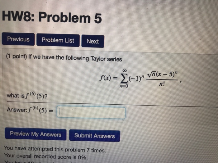 Solved HW8: Problem 5 Previous Problem List Nxt (1 point) If | Chegg.com