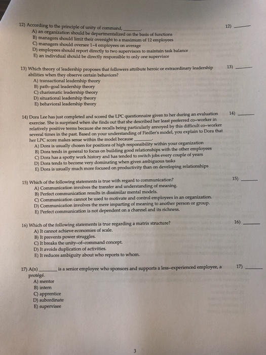 Solved 12) According to the principle of unity of command, | Chegg.com