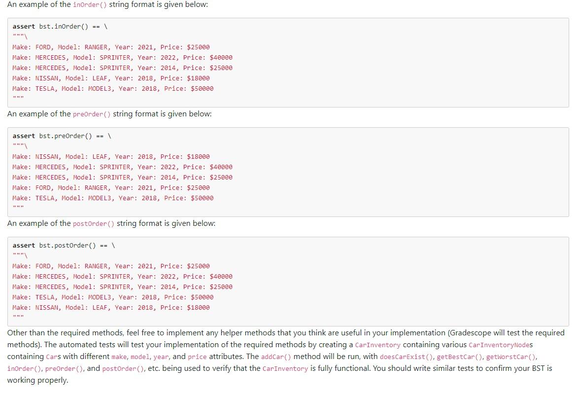 Solved Carlnventory.py The CarInventory. py file will | Chegg.com