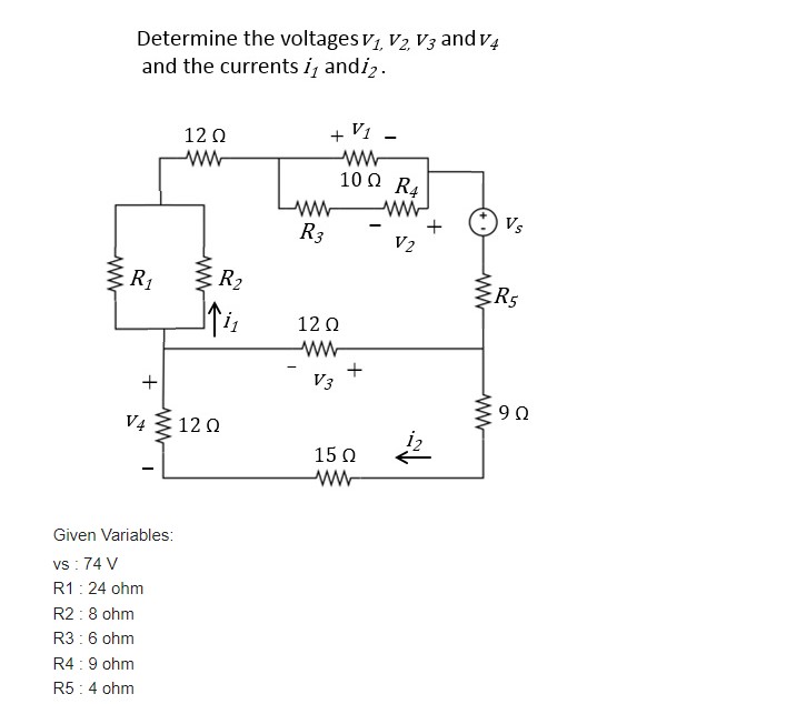 Solved Determine the voltages v1,v2,v3 ﻿and v4 ﻿and the | Chegg.com