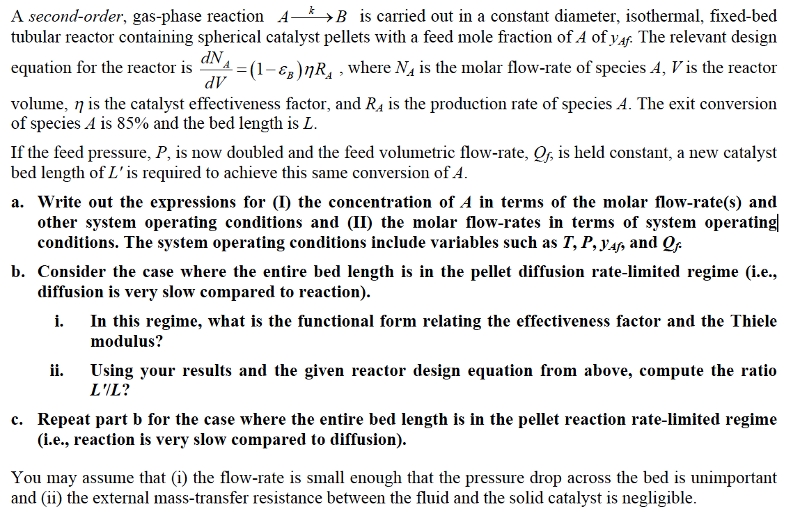 Solved A second-order, gas-phase reaction A kB is carried | Chegg.com