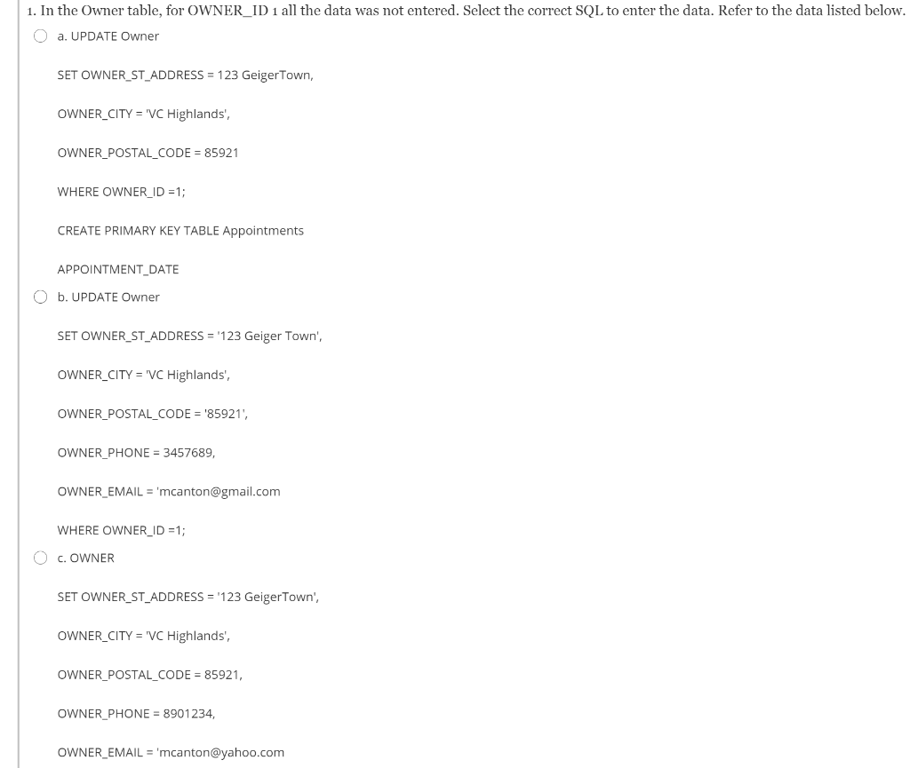 Solved Pet PET_ID int PET_BREED varchar(17) PET_NAME | Chegg.com