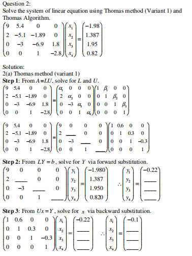 Solved Question 2: Solve the system of linear equation using | Chegg.com