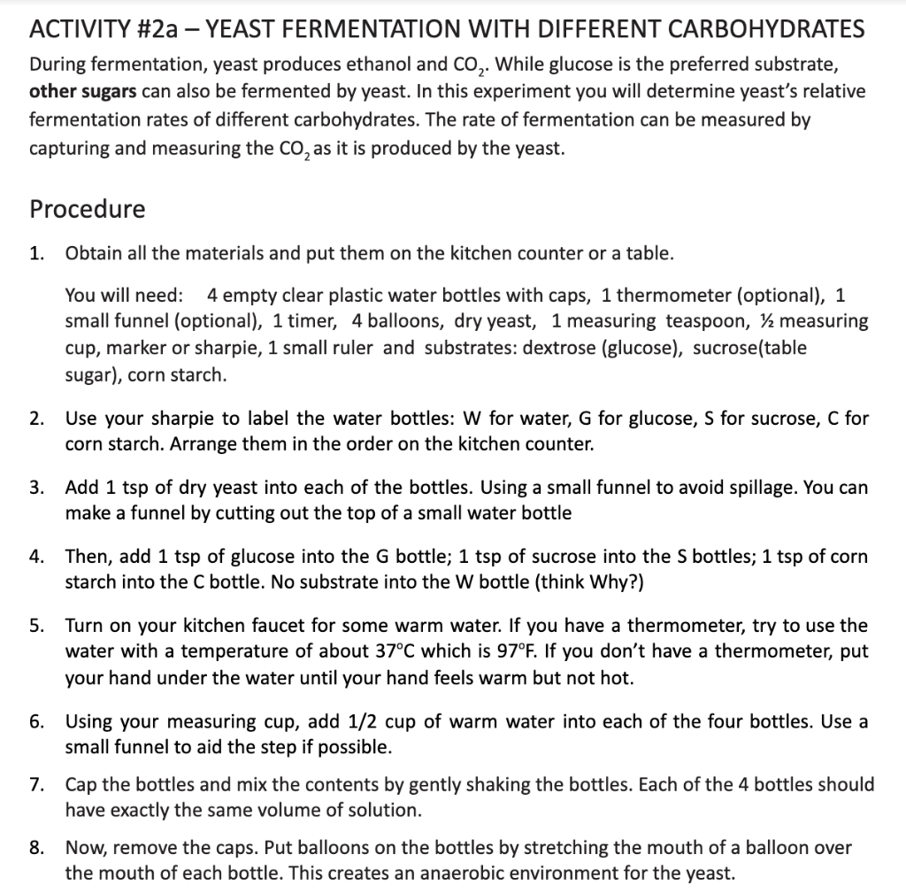 Solved ACTIVITY #2a -YEAST FERMENTATION WITH DIFFERENT | Chegg.com