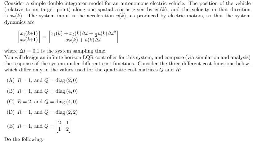(k) 41] Consider a simple double-integrator model for | Chegg.com