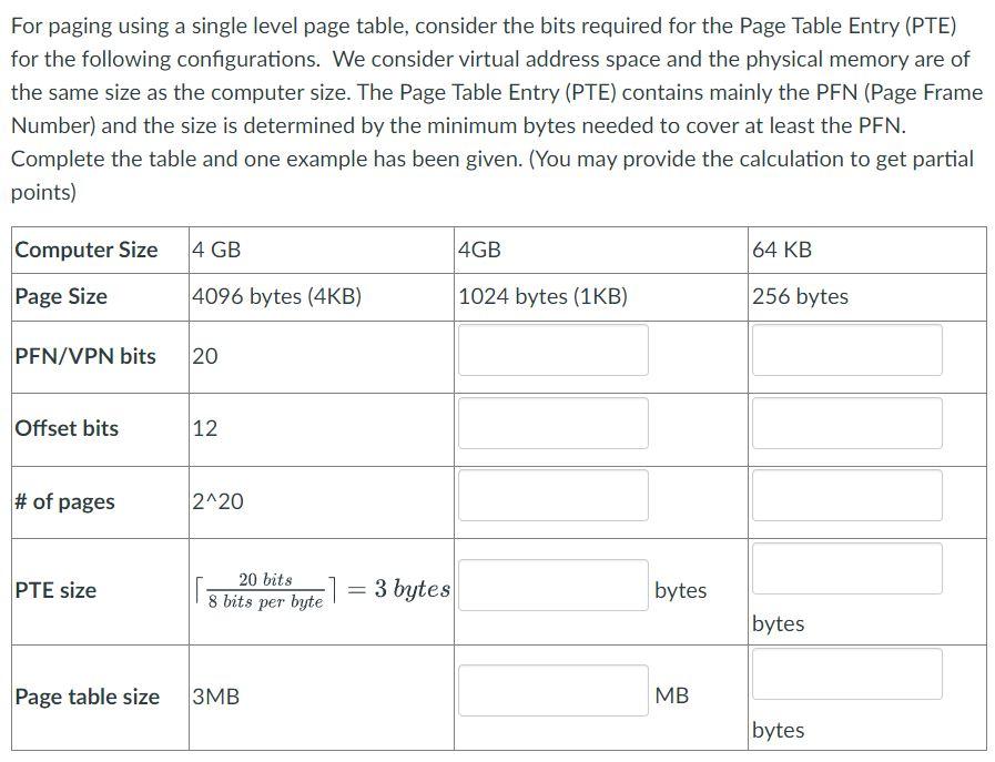 Solved For paging using a single level page table, consider | Chegg.com Solved For paging using a single level page table, consider | Chegg.com