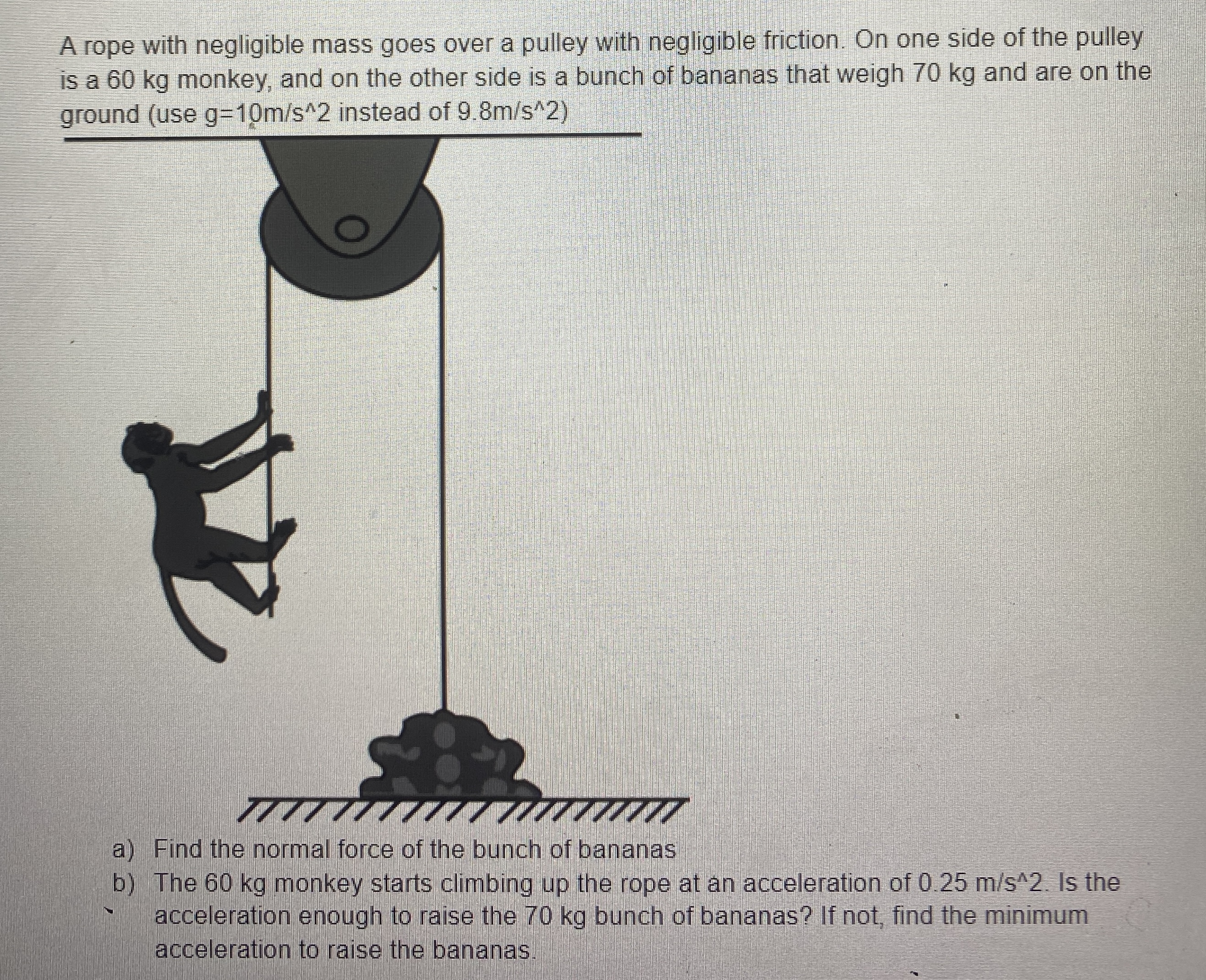 Solved A rope with negligible mass goes over a pulley with | Chegg.com