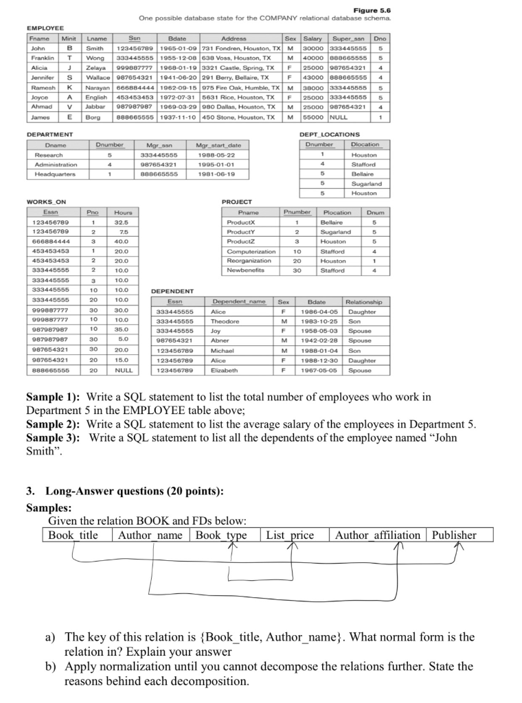 Solved Figure 5 6 One Possible Database State For The