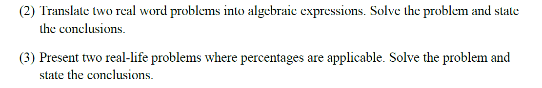 Solved (2) Translate two real word problems into algebraic | Chegg.com