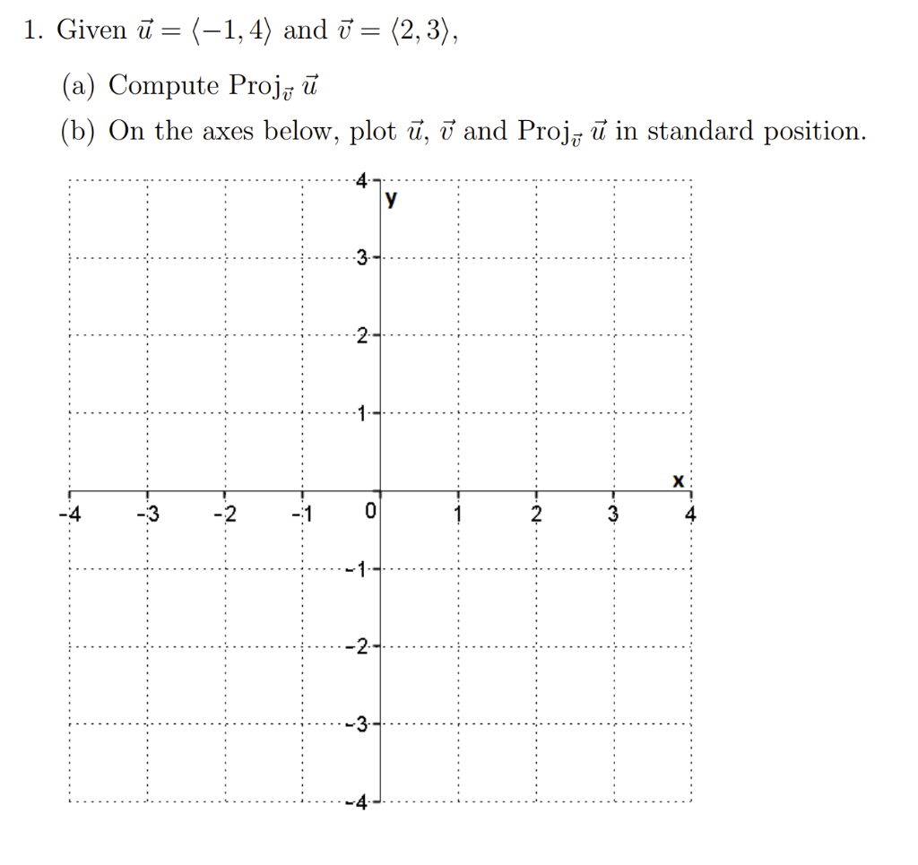 Solved 1. Given u= −1,4 and v= 2,3 , (a) Compute Projvu (b) | Chegg.com