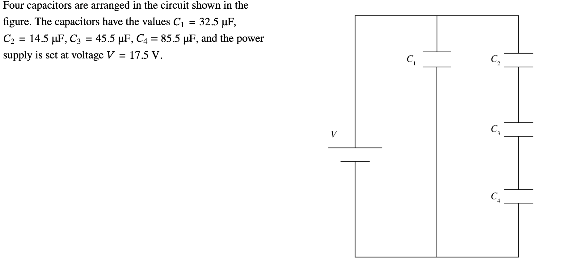 [Solved]: Four capacitors are arranged in the circuit shown