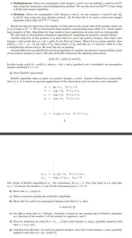 Solved Multiplication: Given two nonnegative β-bit integers | Chegg.com