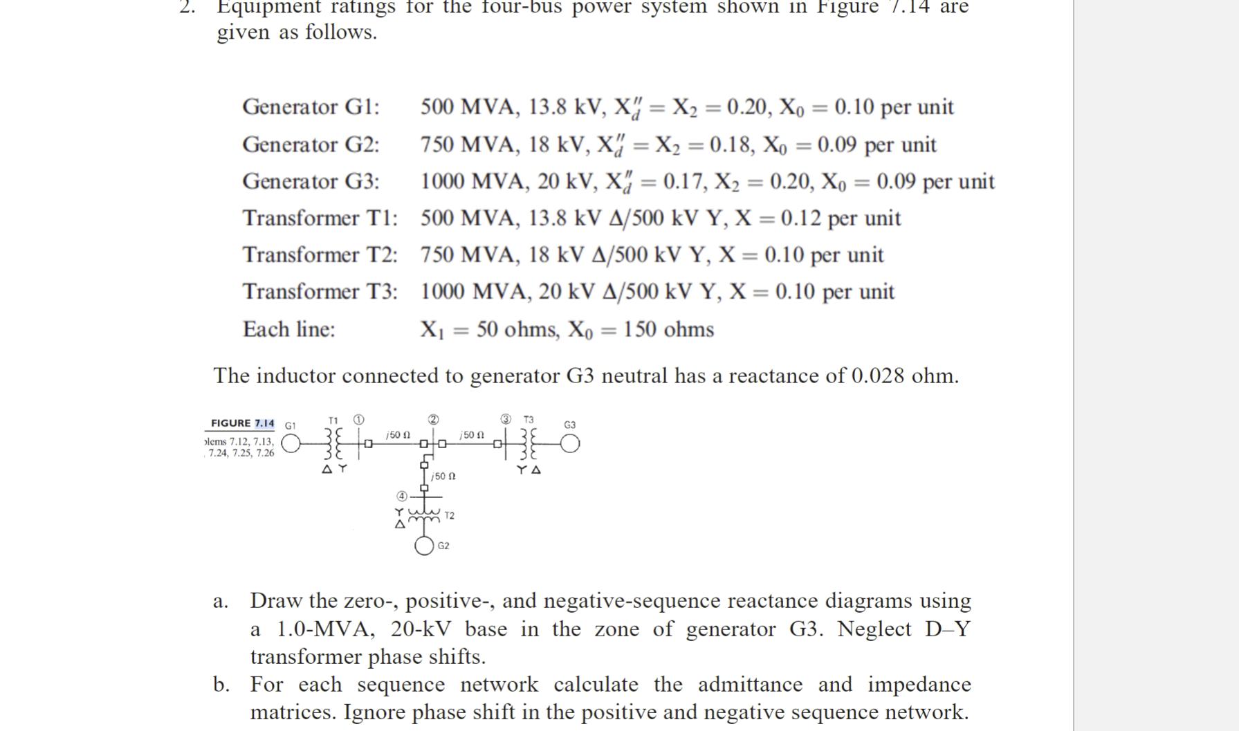 Equipment ratings for the four-bus power system shown | Chegg.com