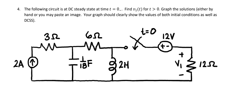 Solved The following circuit is at DC steady state at time | Chegg.com
