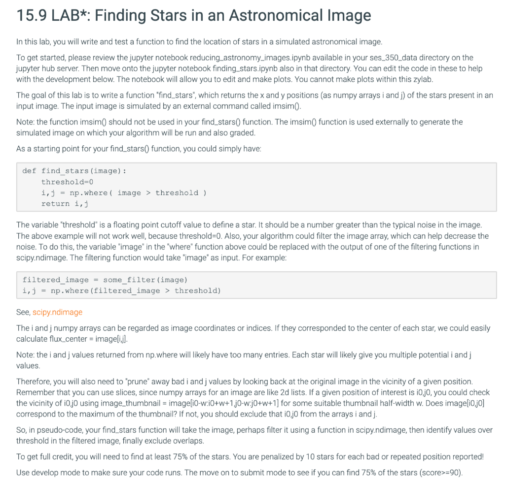 15.9 LAB*: Finding Stars in an Astronomical Image In | Chegg.com