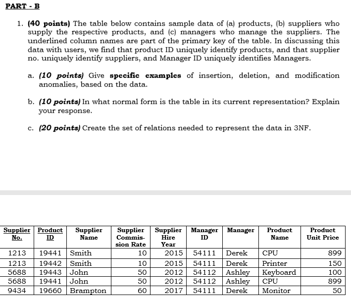 Solved PART - B 1. (40 points) The table below contains | Chegg.com
