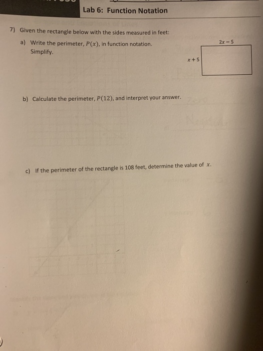 Solved Lab 6: Function Notation 7) Given the rectangle below | Chegg.com