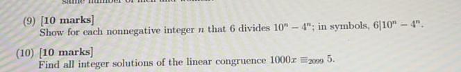 Solved (9) (10 marks] Show for each nonnegative integer n | Chegg.com