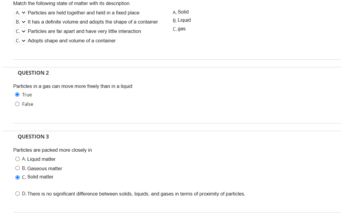 Solved Match the following state of matter with its | Chegg.com