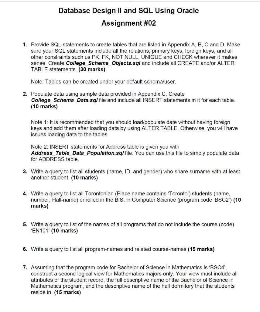 Database Design Il and SQL Using Oracle Assignment | Chegg.com