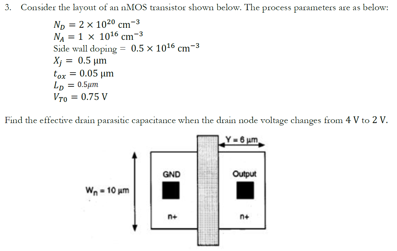 Solved -3 -3 -3 3. Consider the layout of an nMOS transistor | Chegg.com