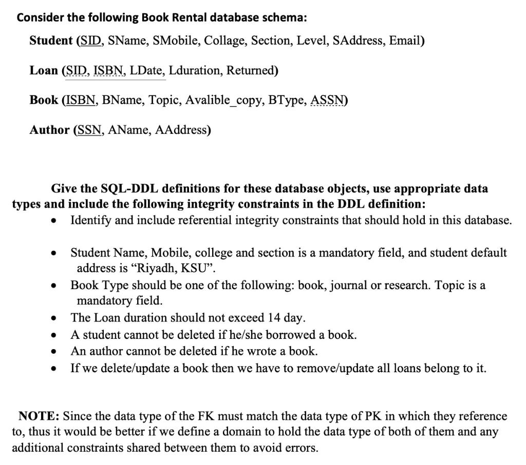 Solved Consider the following Book Rental database schema: | Chegg.com