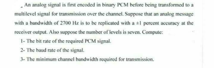 Solved An Analog Signal Is First Encoded In Binary Pcm 