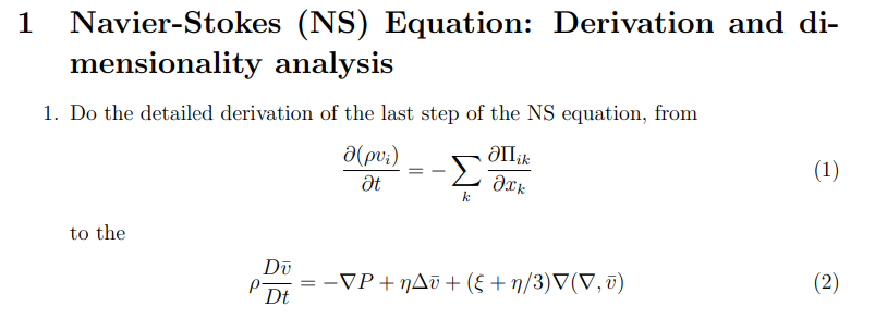 Solved 1 Navier-Stokes (NS) Equation: Derivation and di- | Chegg.com