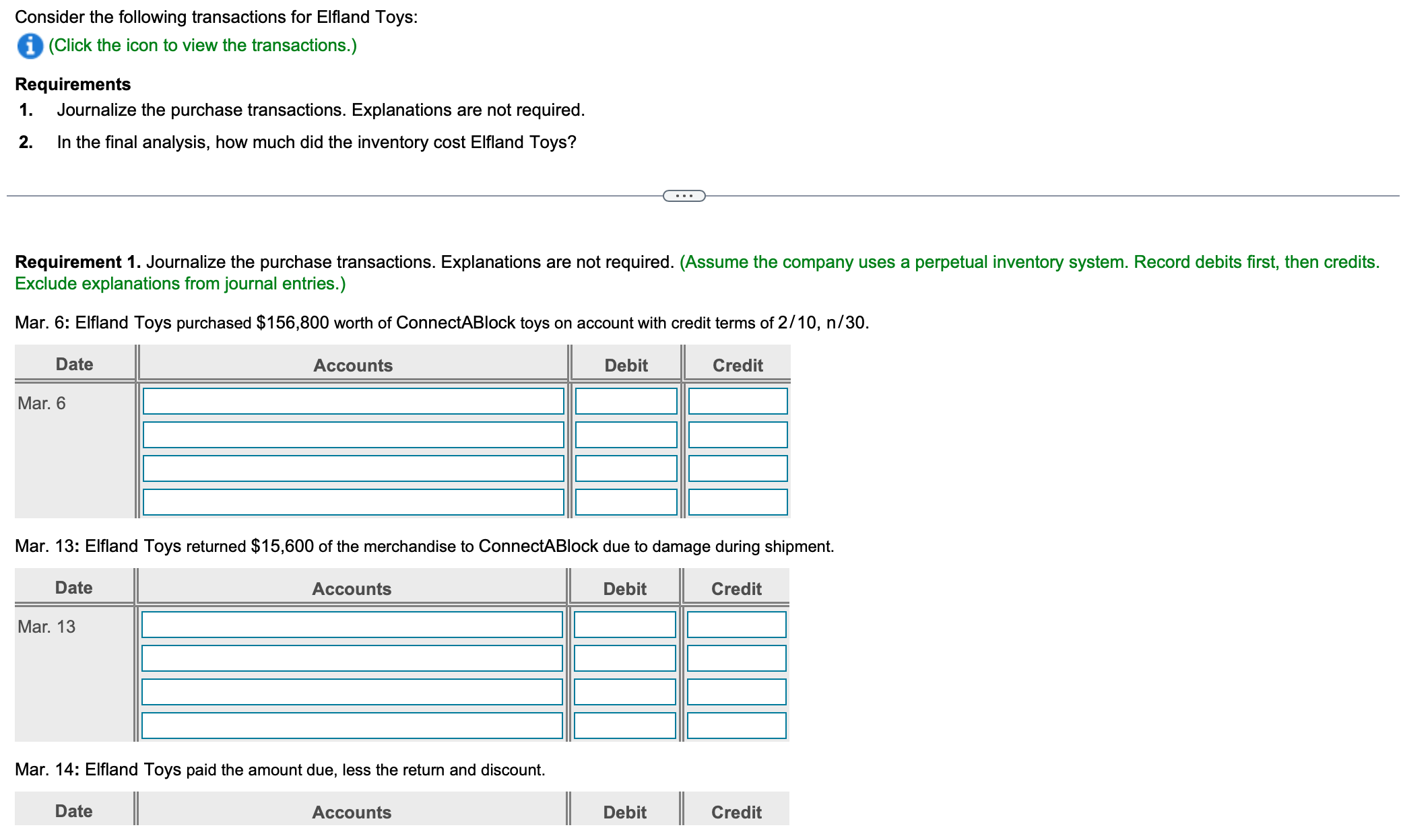 Solved Consider the following transactions for Elfland Toys: | Chegg.com